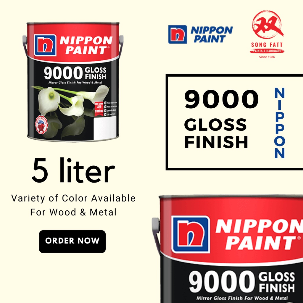 Nippon Paint 9000 GLOSS FINISH (WHITE/COLOUR) 5L Wood & Metal N9000 ...