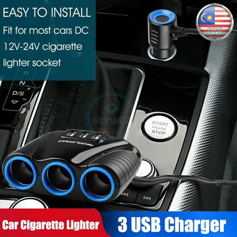 AUTO 3 Way Multi Car Cigarette Socket Lighter Splitter USB Charger ...