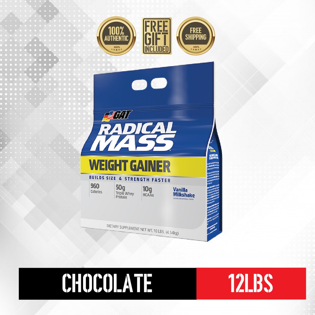 GAT RADICAL MASS (12 LBS), 40G Protein, 1350 Calories, 8G BCAA, 16 ...