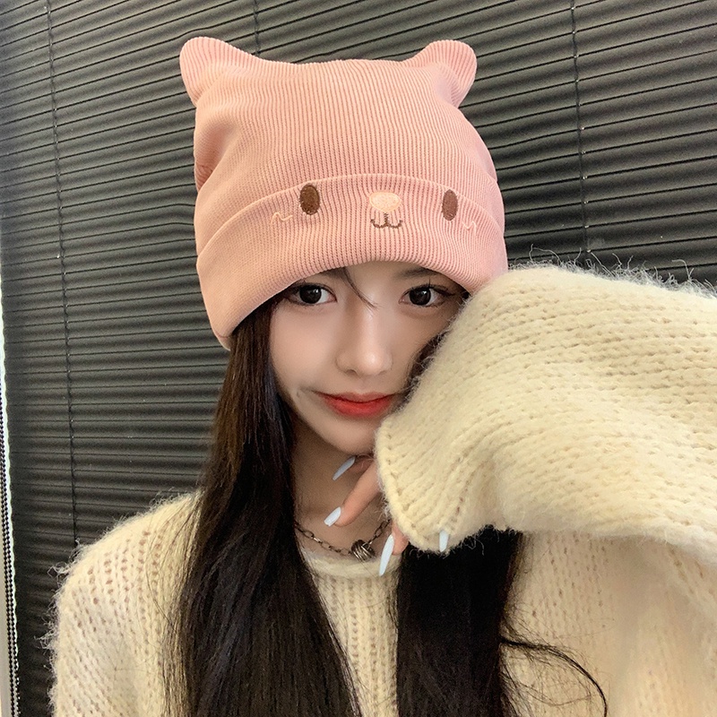 Cat Ear Knitted Hat Female Autumn Winter Cute Cute Cute Head Cap ...