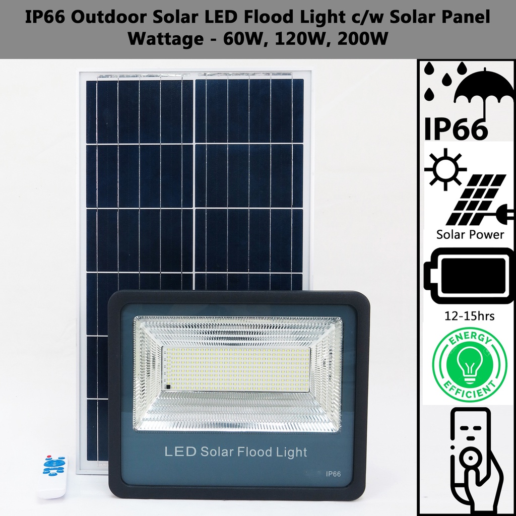 3H Lampu LED Flood Light ET-Series Solar Outdoor Weatherproof 60W/120W ...