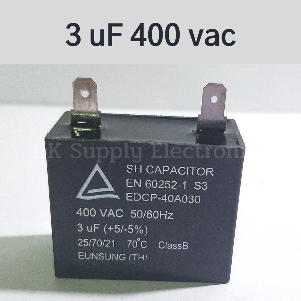 Capacitor 3 uF 400 vac /50/60 Hz/Socket Plug./Genuine Parts/Aircond And ...