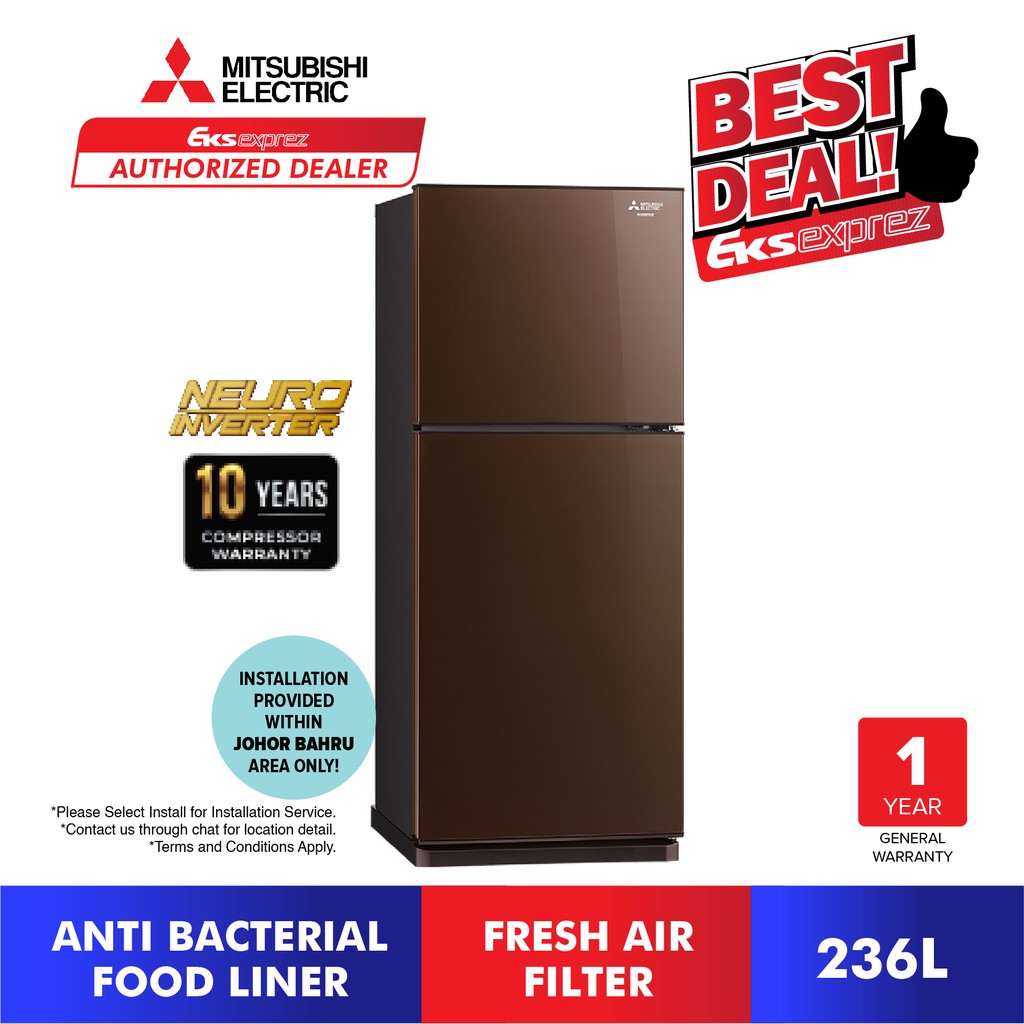 Mitsubishi 2-Door Top Freezer Fridge With Inverter (236L) MR-FC25EP ...