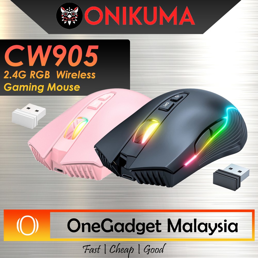 ONIKUMA CW905 2.4G Wireless Black / Pink RGB Gaming Mouse 5 Adjustable ...