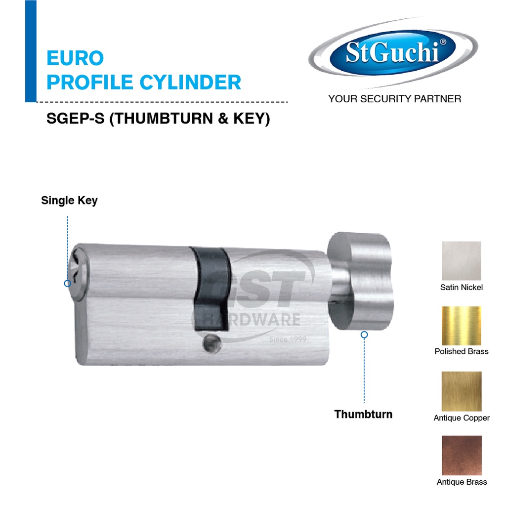 ST GUCHI EURO PROFILE CYLINDER SINGLE KEY AND THUMBTURN 60MM/70MM ...