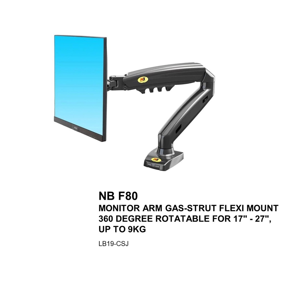 NB F80 MONITOR ARM GAS-STRUT FLEXI MOUNT 360 DEGREE ROTATABLE FOR 17 ...