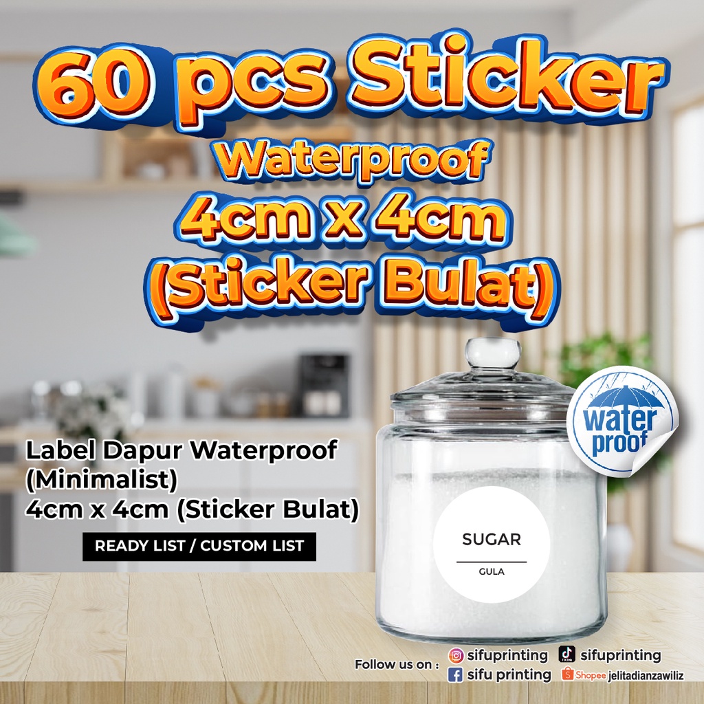 60 List Sticker Dapur Minimalist | Sticker Bulat | 4cm x 4cm | Sticker ...