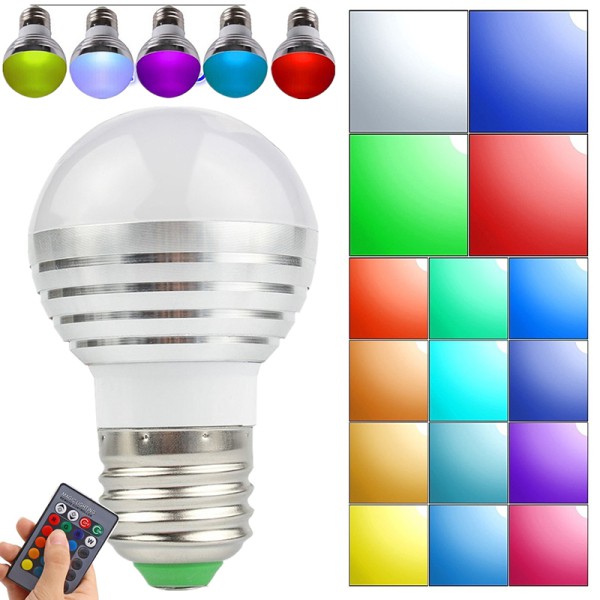 16 Colors Changing 3W E27 Colorful RGB LED Bulb Light Remote Control ...