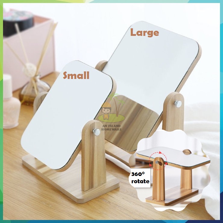 【HOMEWARE】Muji Style Wooden Makeup Mirror 360° / 90° Table Mirror Extra ...