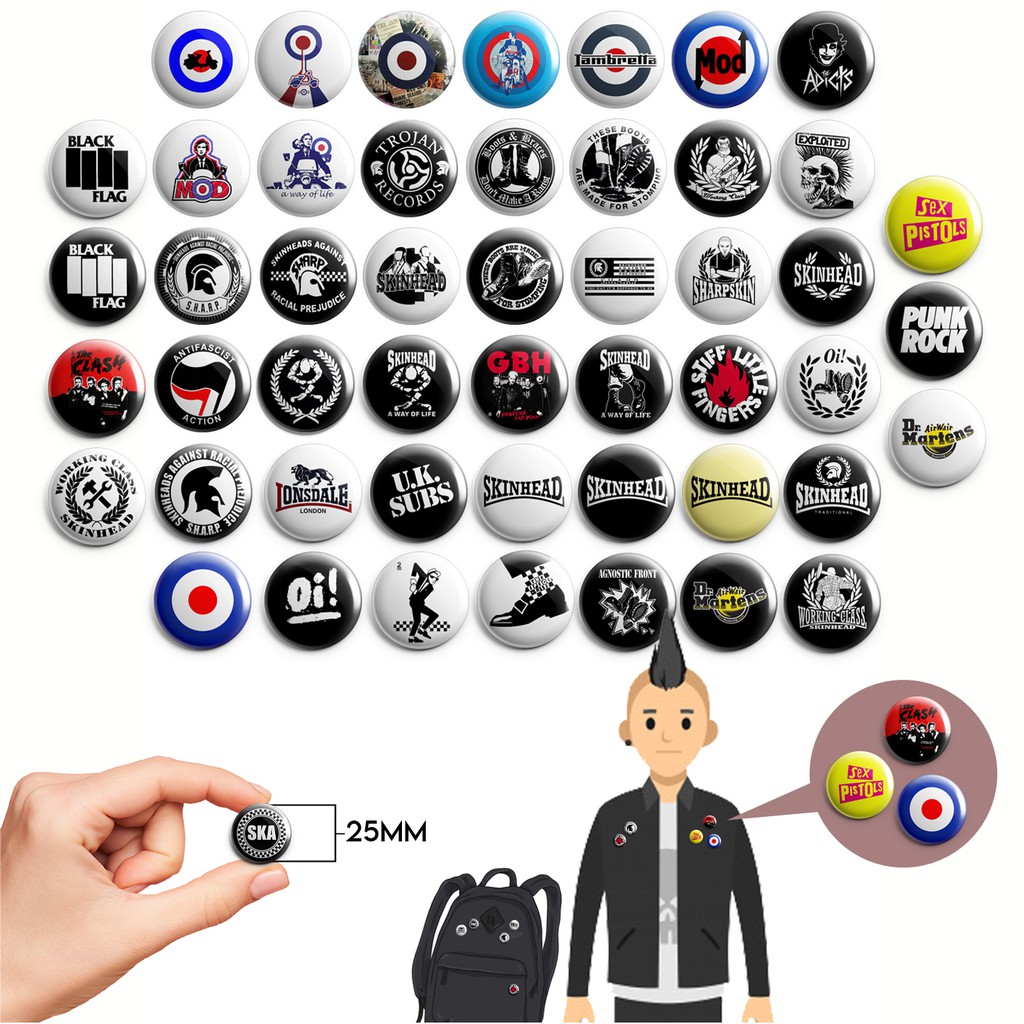 25mm Small Button Badge Pin Skinhead Ska II {No Minimum Order} Punk Ska ...