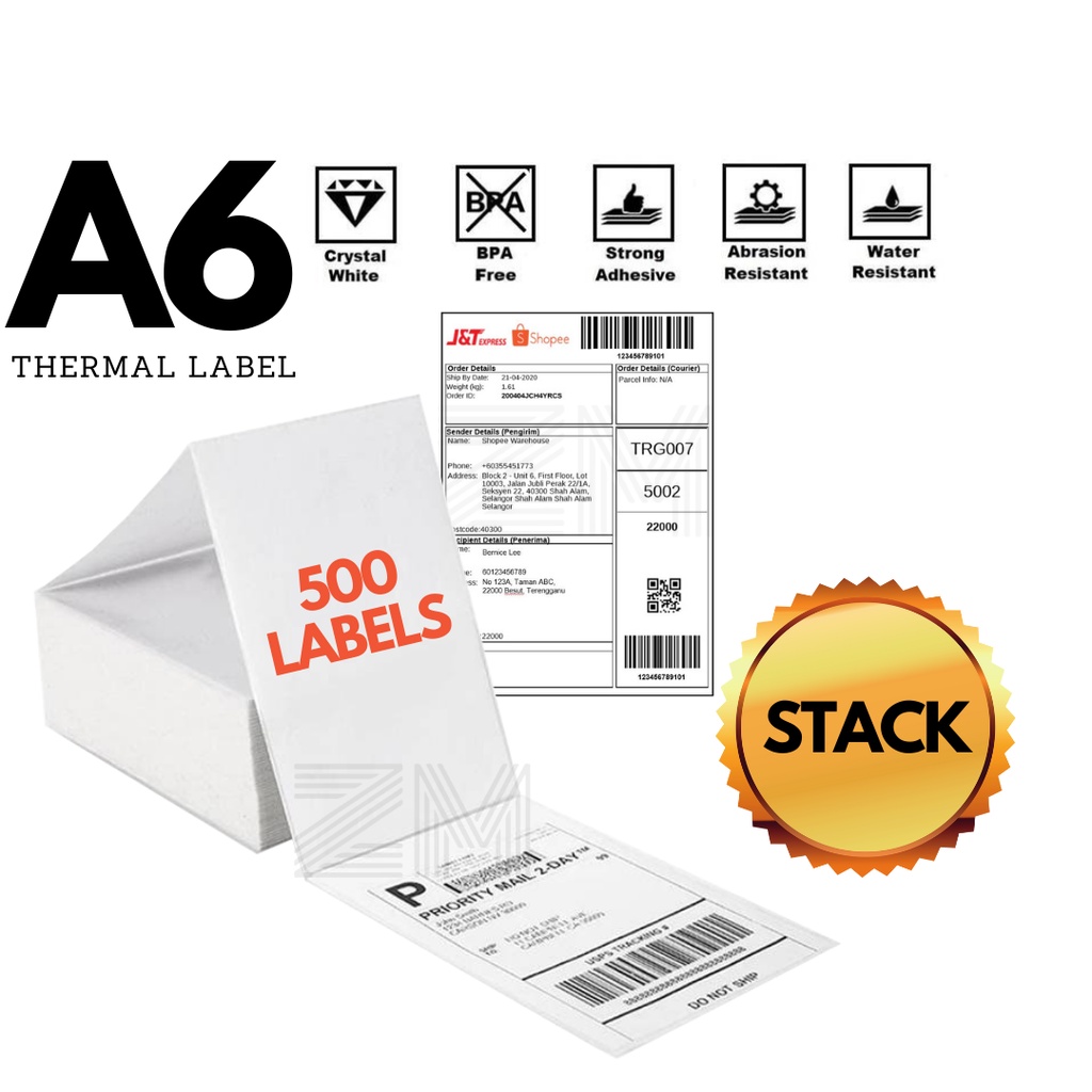 500PCS A6Thermal Label Waybill Sticker Roll/A6 Stack Fold Type 100mm x ...