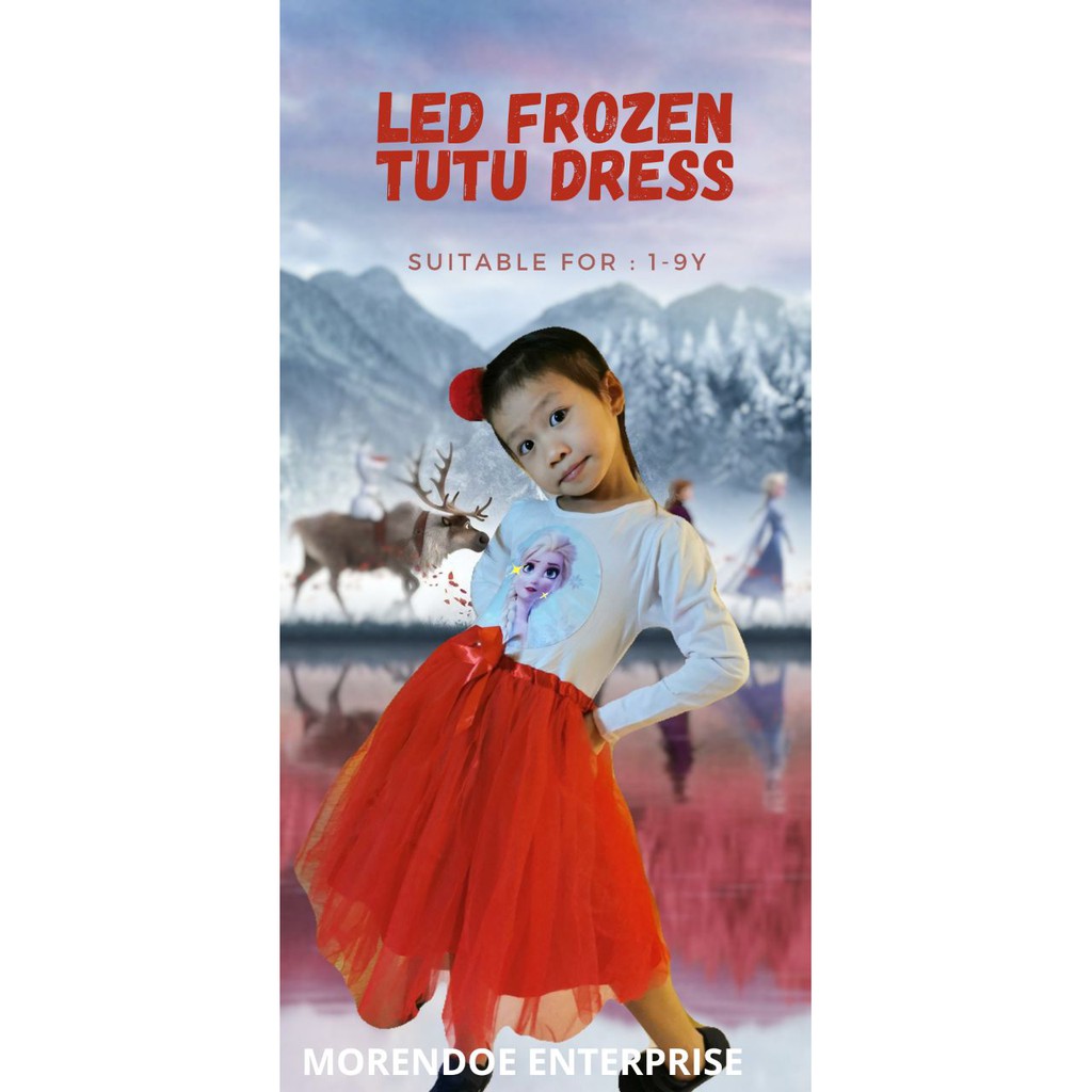 LED Frozen Elsa Disney Tutu Red Cartoon Cotton Dress Cute Kids Girl ...