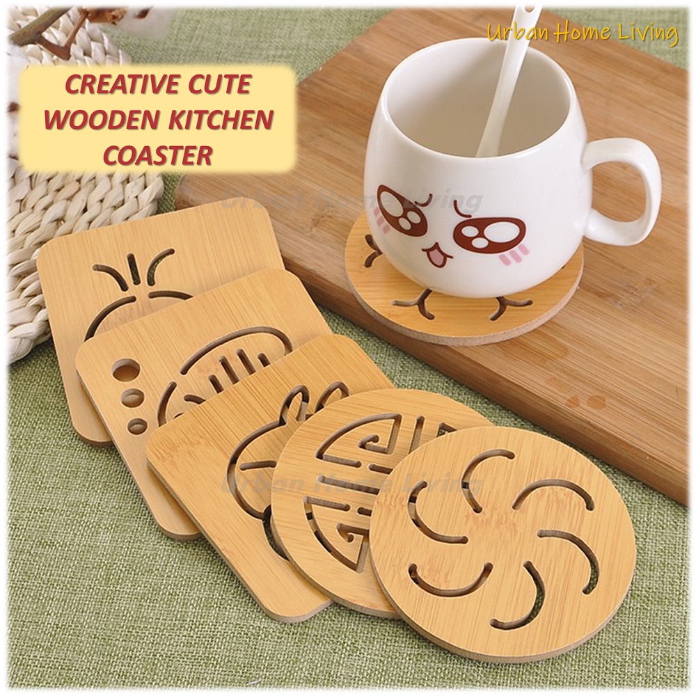 Wooden Kitchen Table Coaster Pad Lapik Gelas Kayu Comel [Ready Stock ...