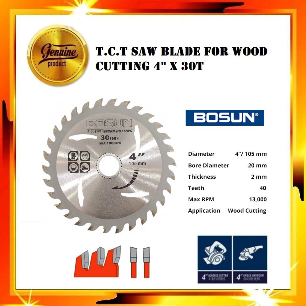 Bosun TCT Saw Blade Wood Cutting Disc 4" (DIA) x 30T x 3MM (T) x 20MM ...
