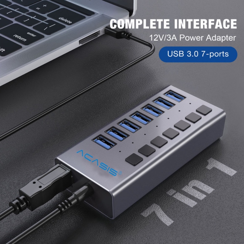 ACASIS 7 / 10 Ports Powered USB 3.0 Hub Data Hub with Individual On/Off ...