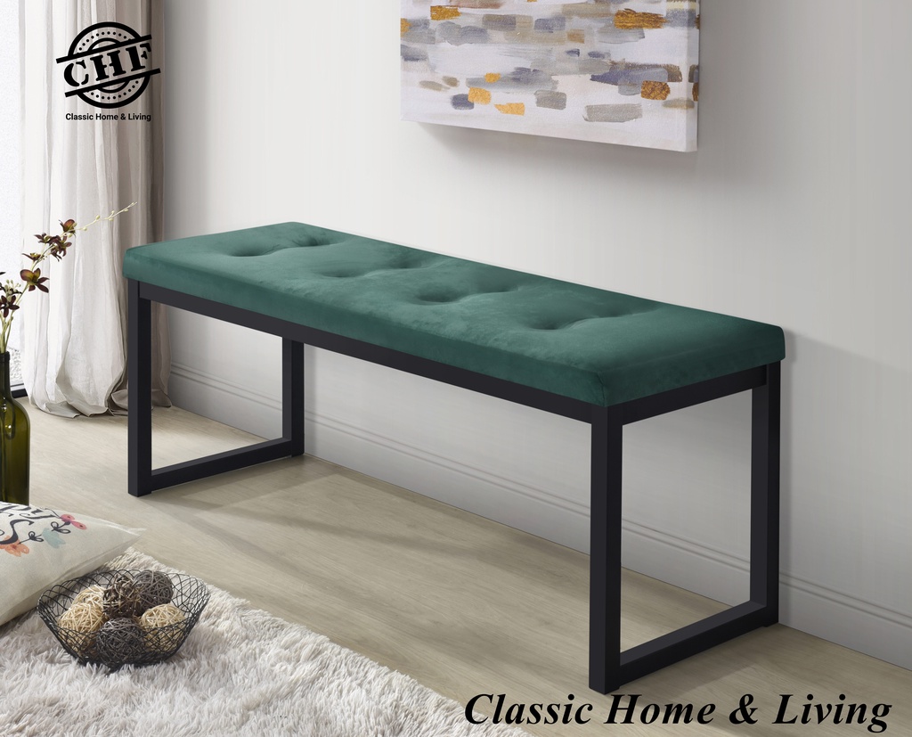 CHF 6001 Velvet Upholstered Metal Bench With Deep Button Tufted/Powder ...
