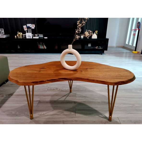 Solid Wood Coffee Table Irregular Shape LiveEdge Curve Design Natural ...