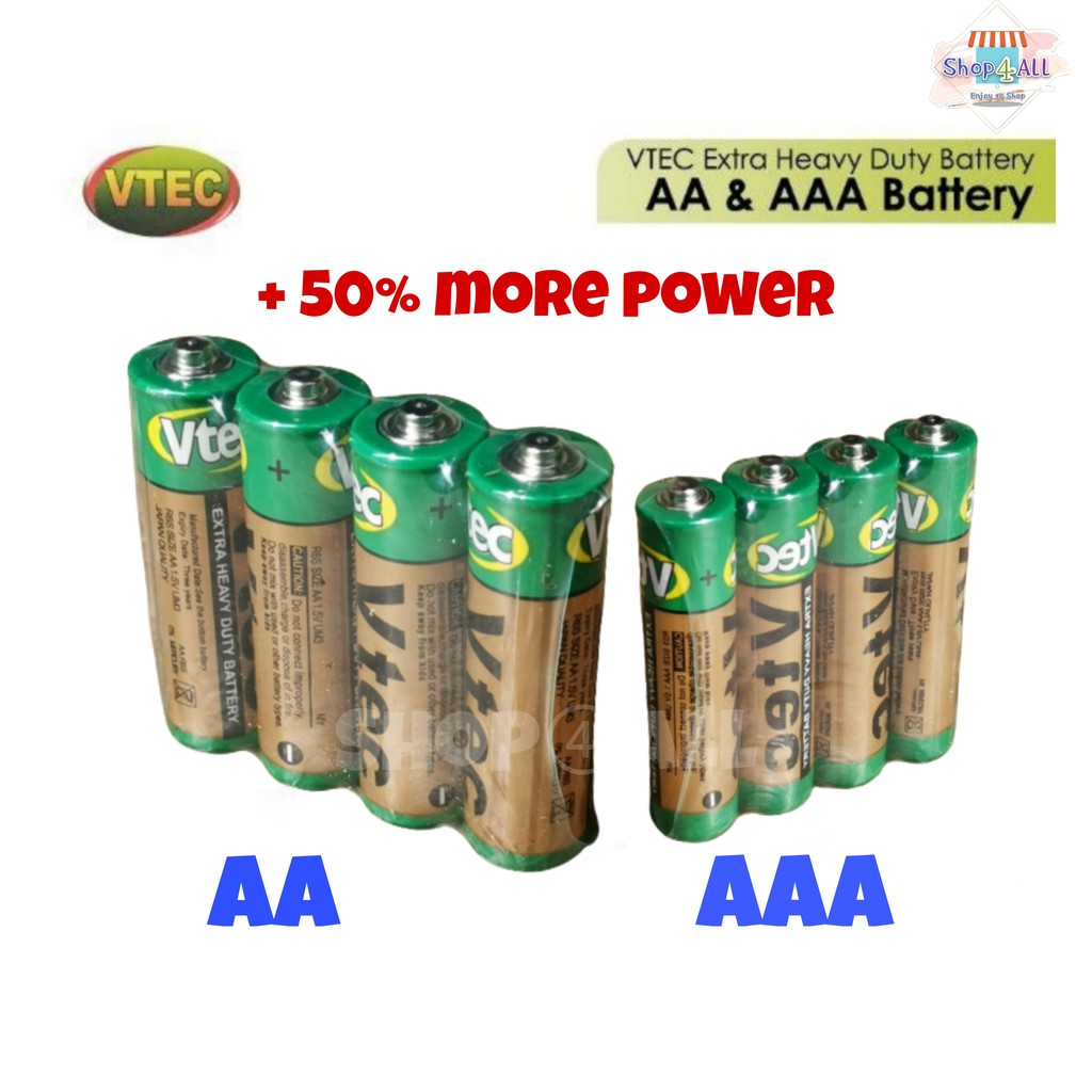 Battery VTEC Extra Heavy Duty 1.5V AA/AAA (4pcs) 50% More Power 2A/3A ...