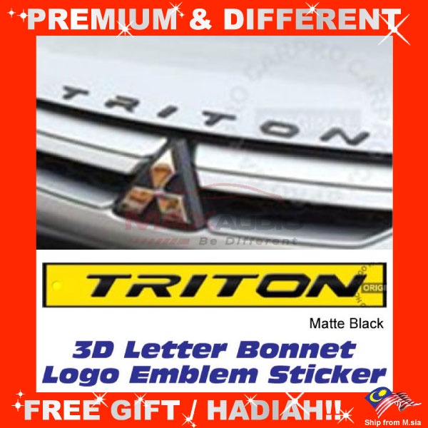 MITSUBISHI TRITON Car Hood Emblem Logo Premium 3M Bonet Bonnet Trunk 3D ...