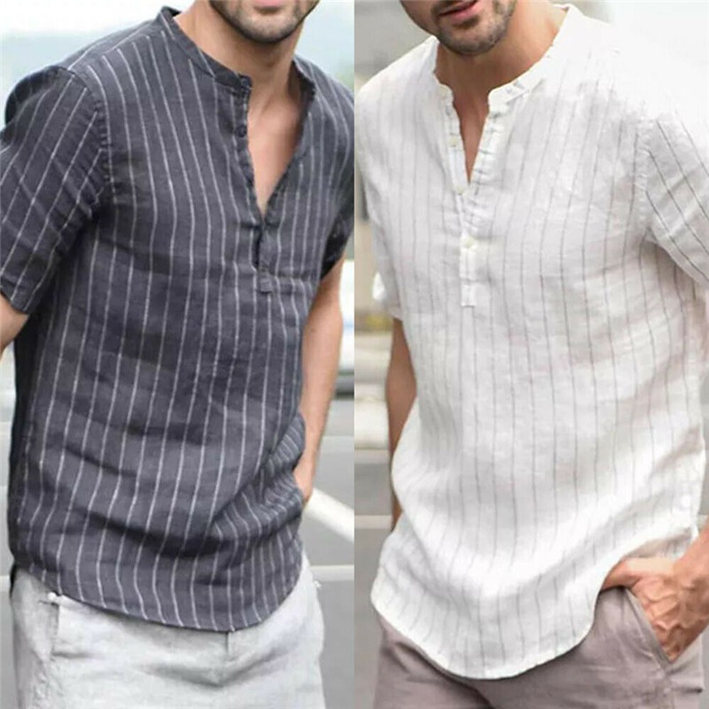 stripe shirt stripe shirt men linen shirt men shirt short sleeve summer ...
