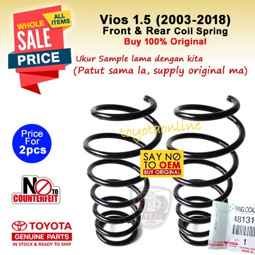 Vios (2003-2018) Coil Spring Front Rear NCP42 NCP93 NCP150 NSP151 ...