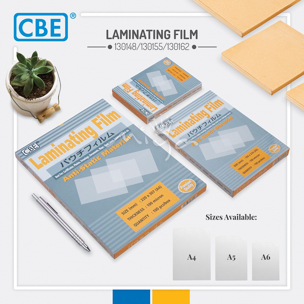 CBE LAMINATING FILM (ANTI-STATIC MATERIAL) 100 MICRON - A4 / A5 / A6 ...