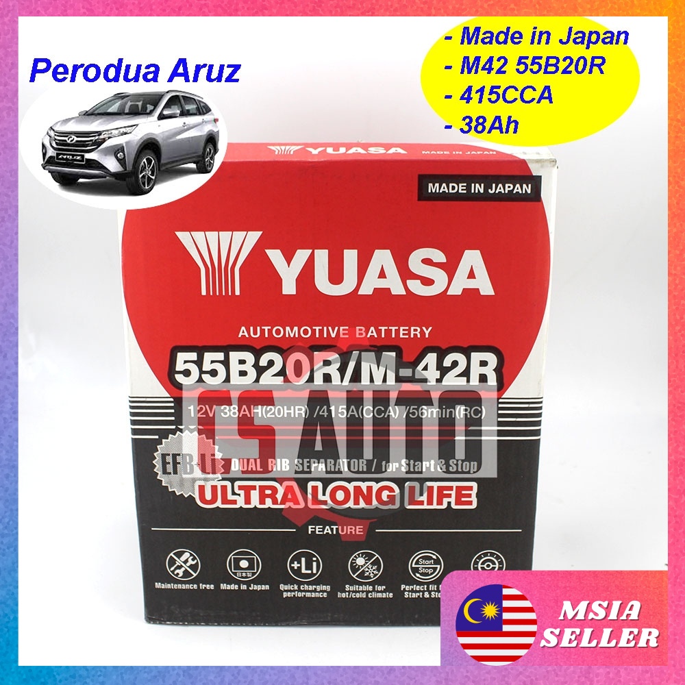Yuasa M42R 55B20R EFB START STOP Car Battery M42 Perodua Aruz Eco Idle Start Stop System Bateri ...