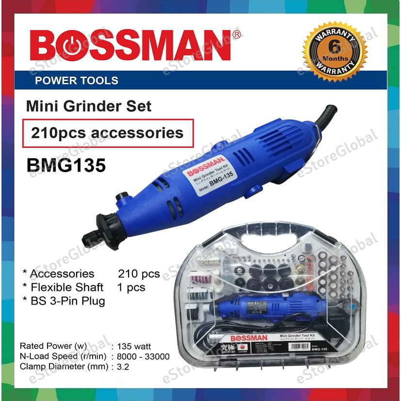 Bossman Mini Grinder Set With 210pcs Accessories BMG135 | Shopee Malaysia