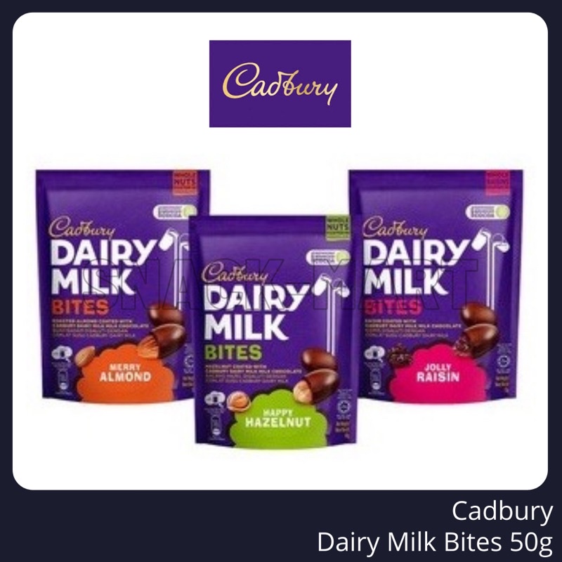 CADBURY BITE SIZE CHOCOLATE 50g (Almond , Hazelnut , Raisin) | Shopee ...