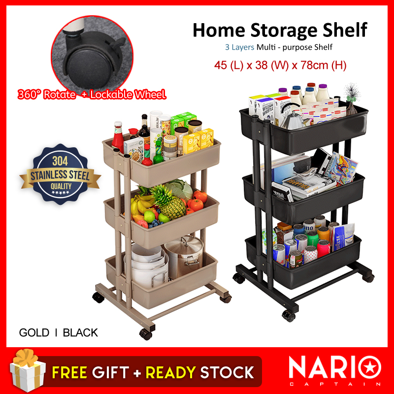 NARIO [ CLEAR STOCK ] [ WAREHOUSE SALES ] 3 Tier Large Trolley Shelves ...