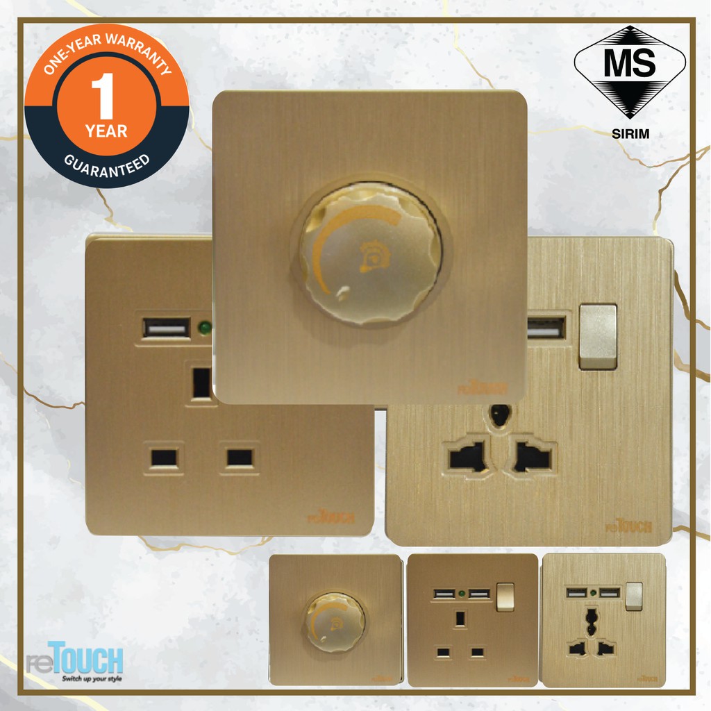 reTouch Ultra Rimless 13A Socket + USB / Dimmer (Gold) | Shopee Malaysia