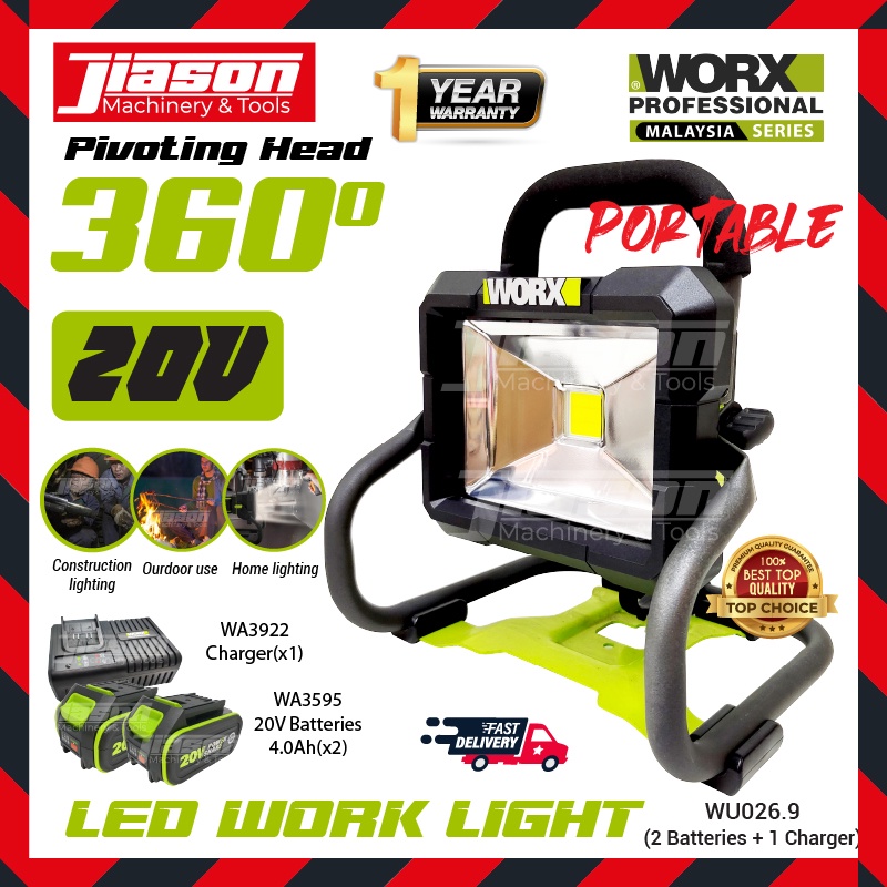 WORX WU026.9 20V 360° LED Work Light 20W (SOLO/SET) | Shopee Malaysia