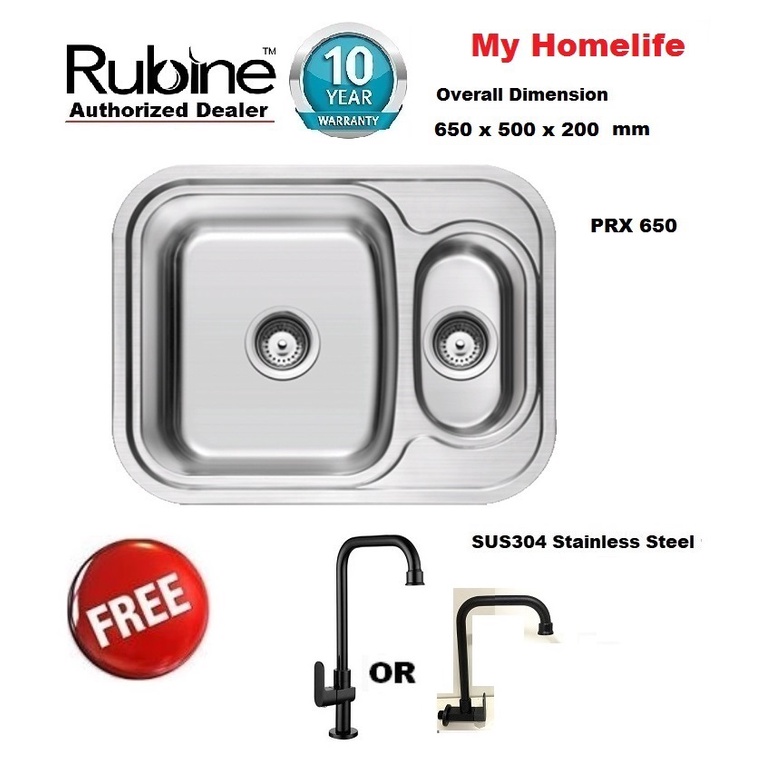 RUBINE PRX-650 DOUBLE BOWL KITCHEN SINK 304 STAINLESS STEEL (NON ...