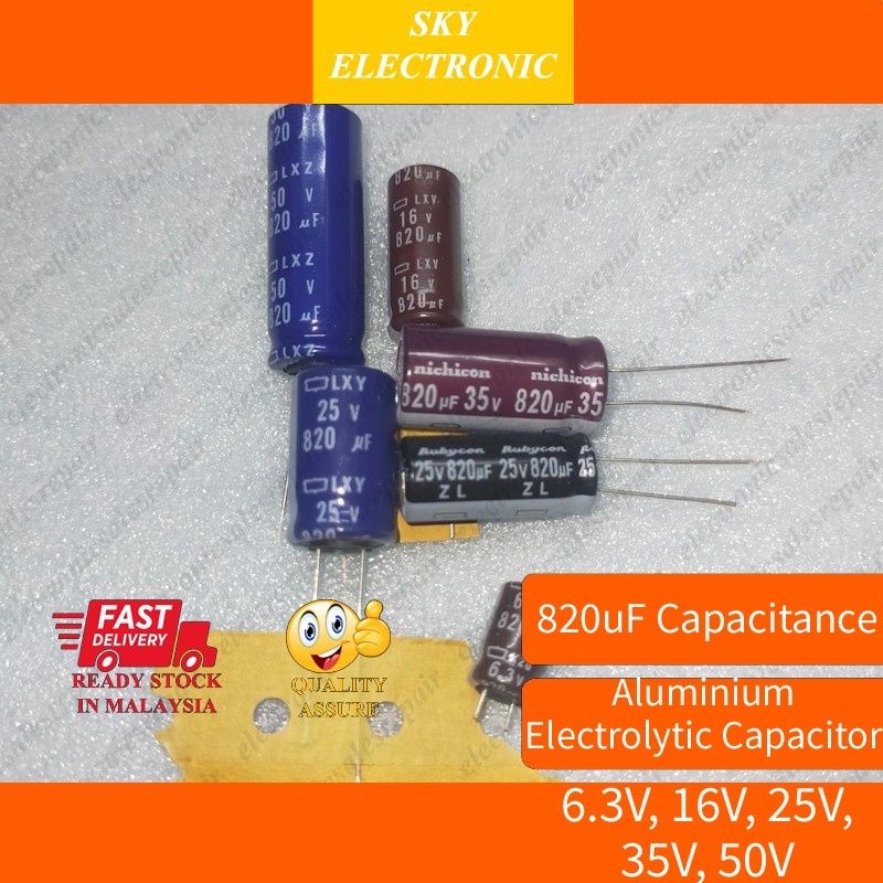 820uF Aluminum Electrolytic Capacitor 6.3v 16v 25v 35v 50v | Shopee ...