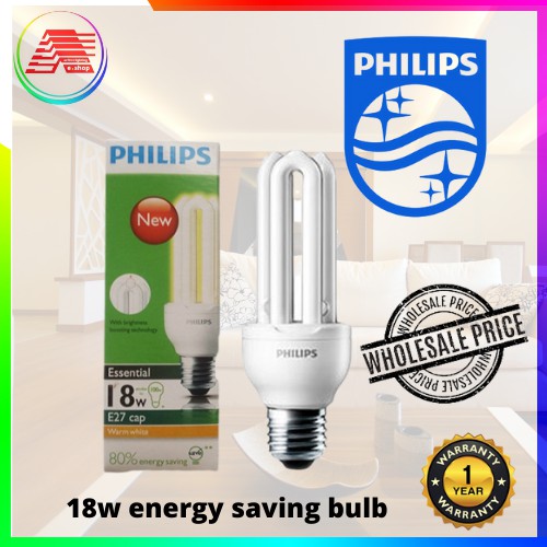 PHILIPS 18W BULB ENERGY SAVING ESSENTIAL 3U PLCE TUBE E27 WARM WHITE | Shopee Malaysia