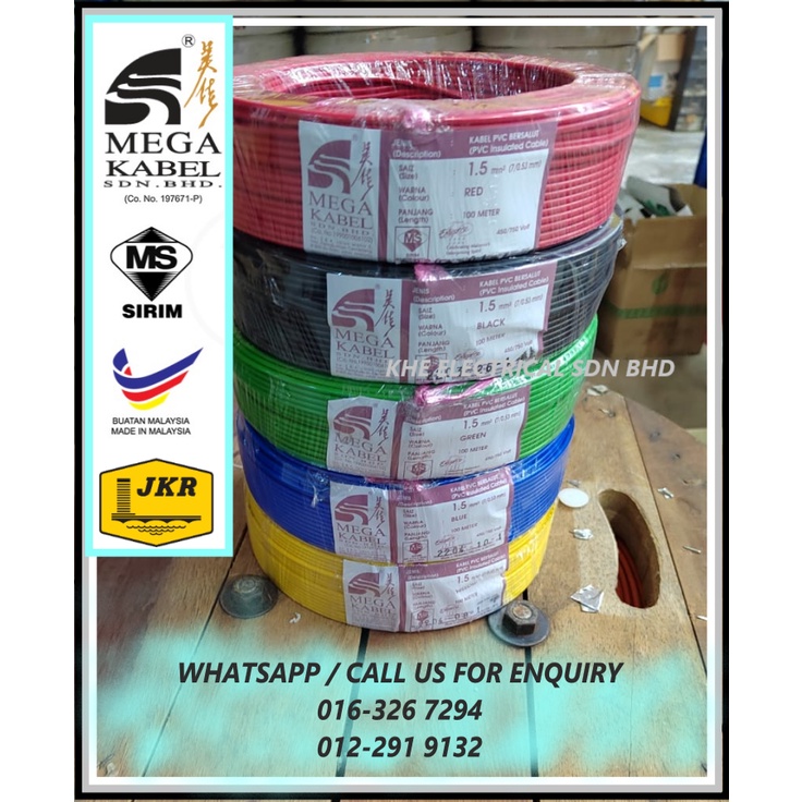 (Ready Stock) Mega 1.5mm Insulated PVC 100% Pure Copper Cable (SIRIM ...