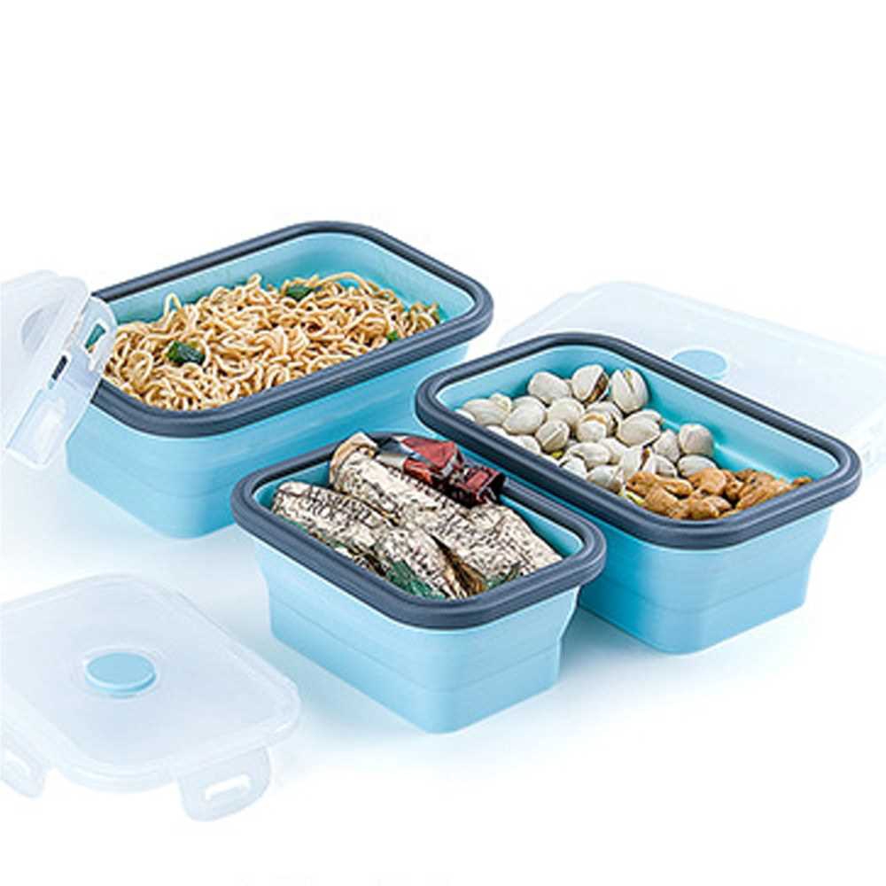 Silicone Lunch Boxes Set Collapsible Food Storage Containers Rectangle ...