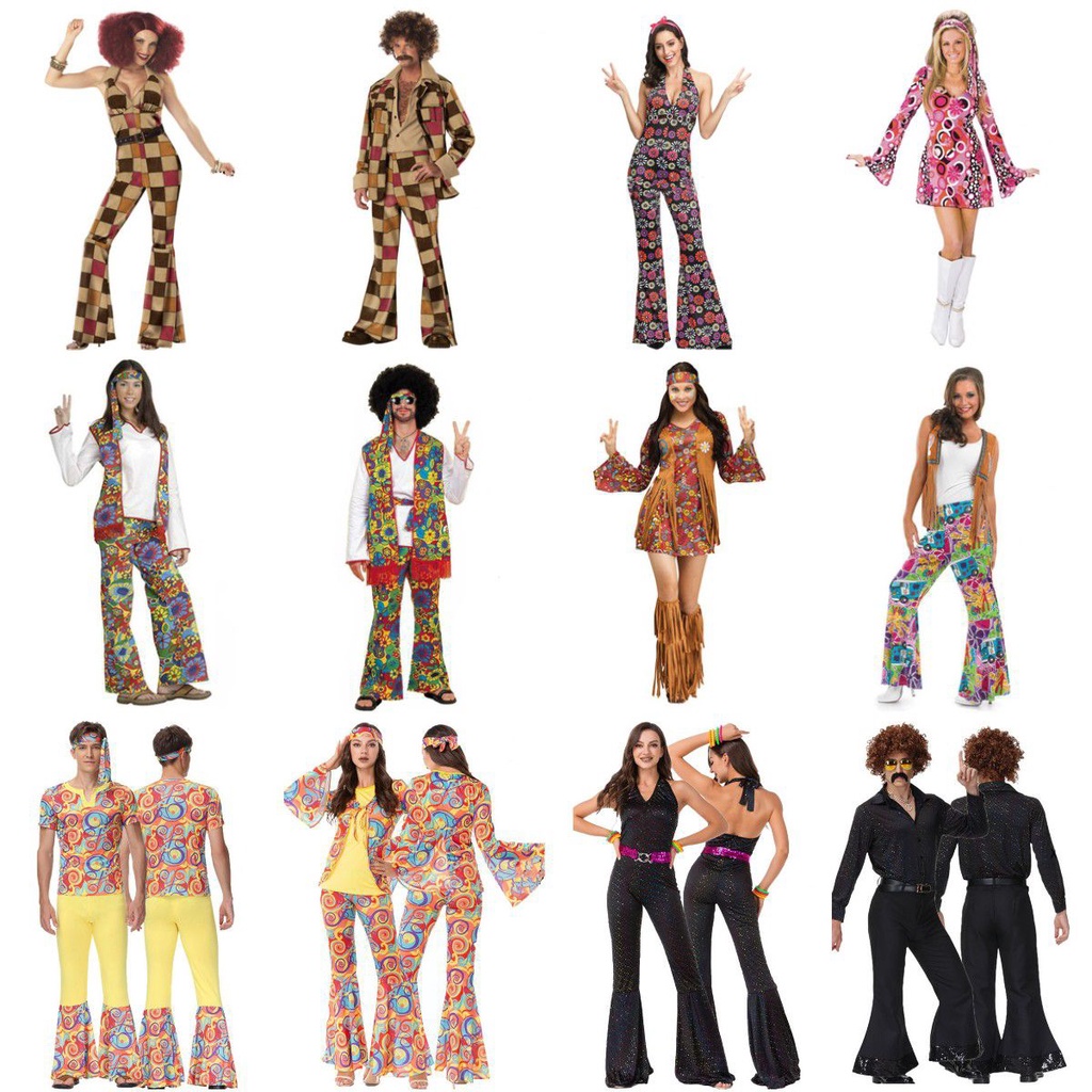 Women Men 70s Retro Disco Cosplay Costume Halloween Fancy Dress Party Hiphop Set | Shopee Malaysia