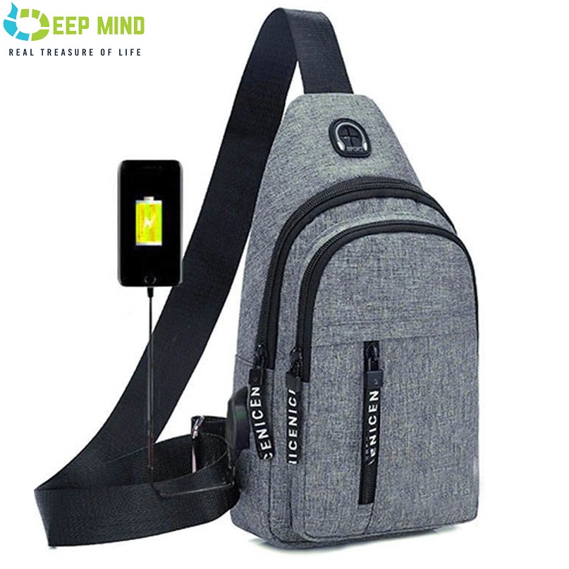 DM Men's Sling Chest Bag USB Port Crossbody Bags Beg Silang Handbag Beg ...