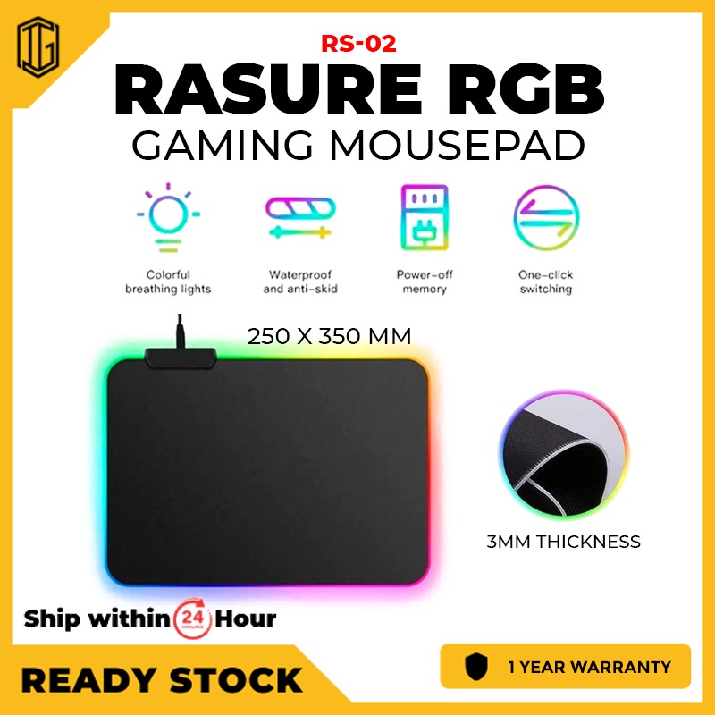 RASURE RS-02 RGB Gaming Mouse Pad Colourful Breathing Lights Waterproof ...