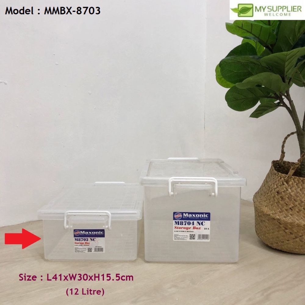 Maxonic 8703 12ltr Storage Box L41*W30*H15.5cm (White Transparent ...