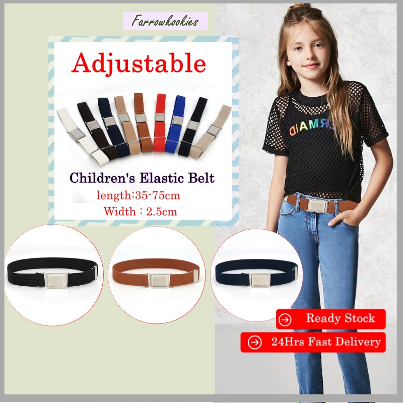 Unisex kids solid color stretch elastic belt Adjustable Canvas ...