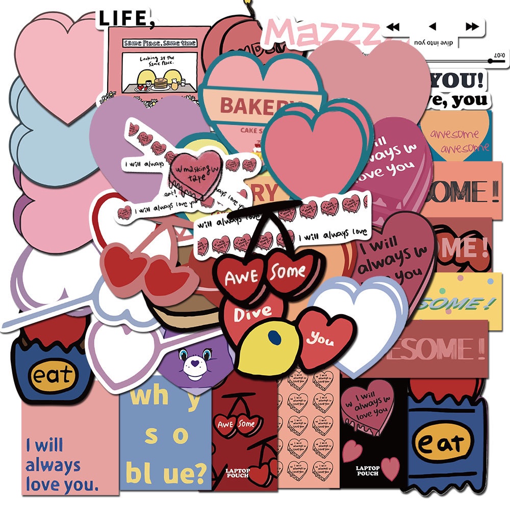 Ohaya cute heart cherry sticker Set 44pcs waterproof diy Journal phone ...