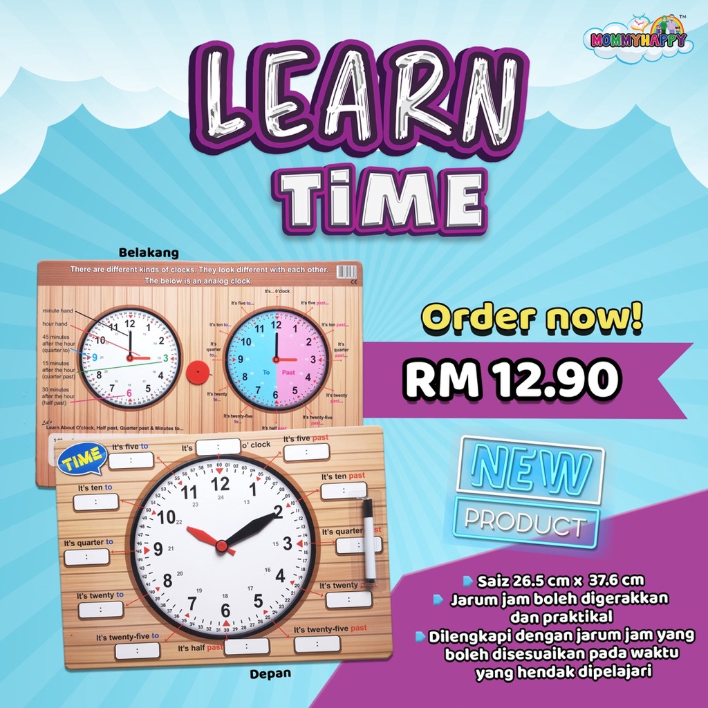 Learn Time Board | Preschool Learning Clock | Jam Belajar Masa untuk ...