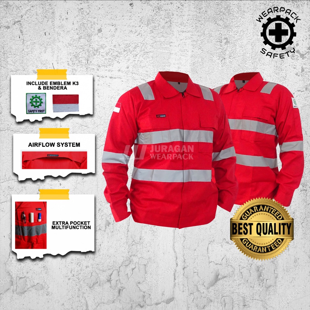 KEMEJA MERAH Safety Work Wearpack/Red Long Sleeve Safety Shirt | Shopee ...