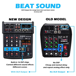 BOMGE 4 Channel mini DJ Audio Sound Mixer Interface with MP3、 USB, Bluetooth , Stereo Recording ...