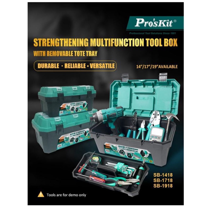 ProsKit SB-1718 / ProsKit SB-1918 Strengthening Multi-Function Tool Box With Removable Tote Tray ...