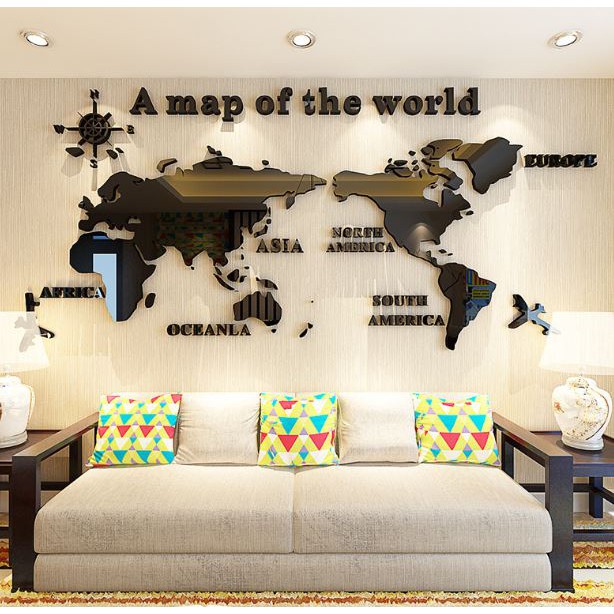 【Creative Wall Sticker】3D World Map Acrylic Wall Sticker Pelekat ...