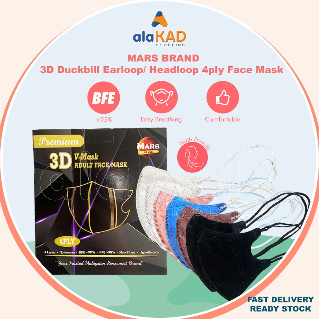 Alakad x Mars 3D 6D Duckbill Earloop / Headloop 4ply Disposable V Face ...