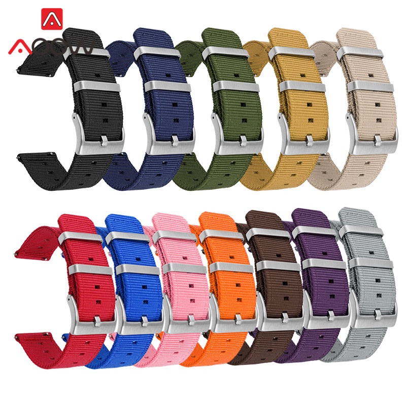 18/20/22/24mm Woven Nylon Strap Stainless Steel Hoop Quick Release Men ...
